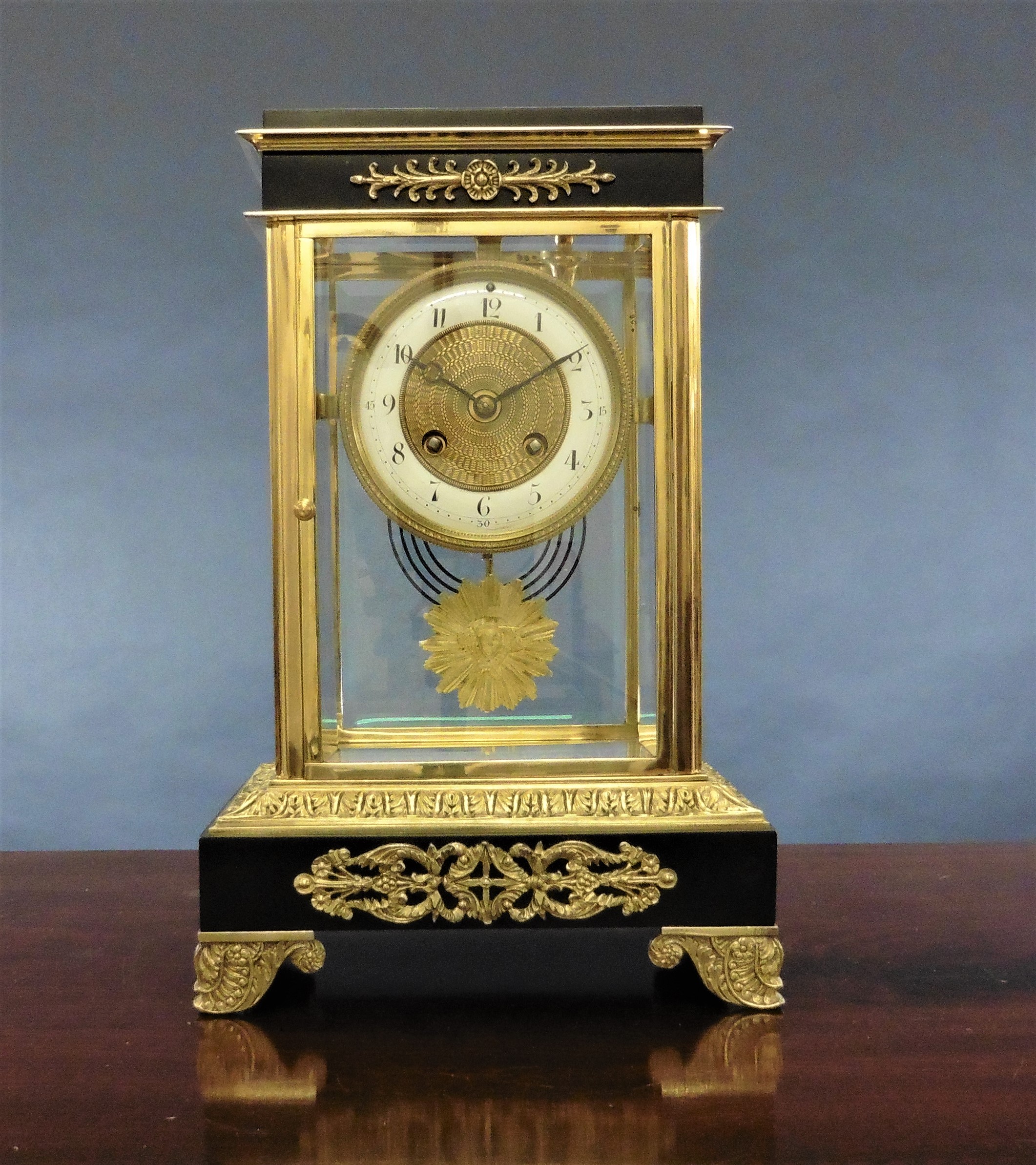 French Four Glass Mantel Clock | Olde Time Antique Clocks and Barometers